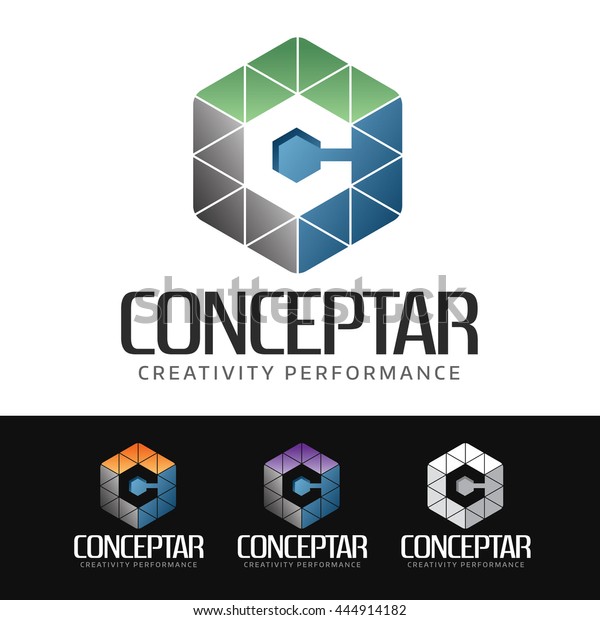 Logo Stylized C Letter Built Hexagon Stock Vector (Royalty Free) 444914182