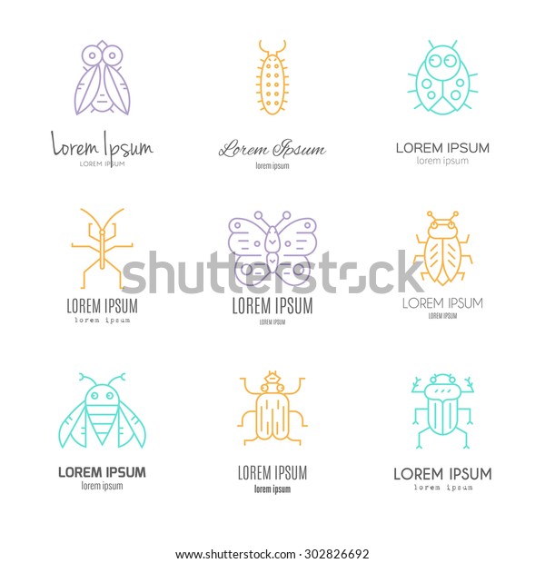 Logo templates with bugs and insects made in vector - each label is ...