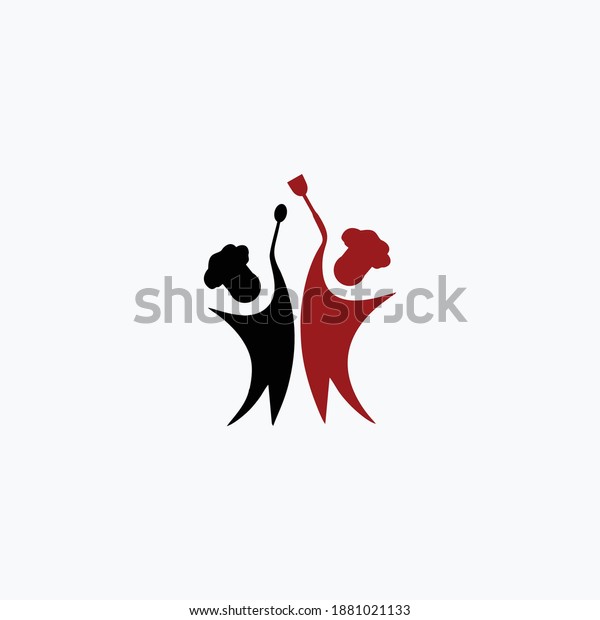 Logo Two People Holding Cooking Utensils Stock Vector (Royalty Free ...