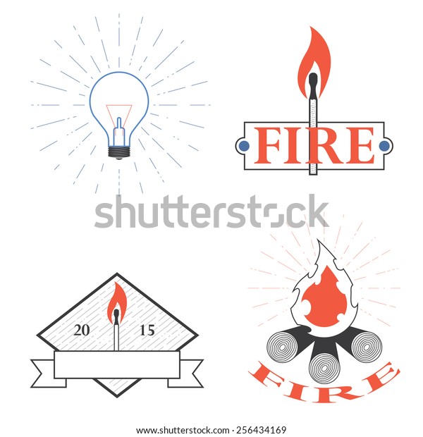 Logos Depicting Fire Light: vector de stock (libre de regalías ...