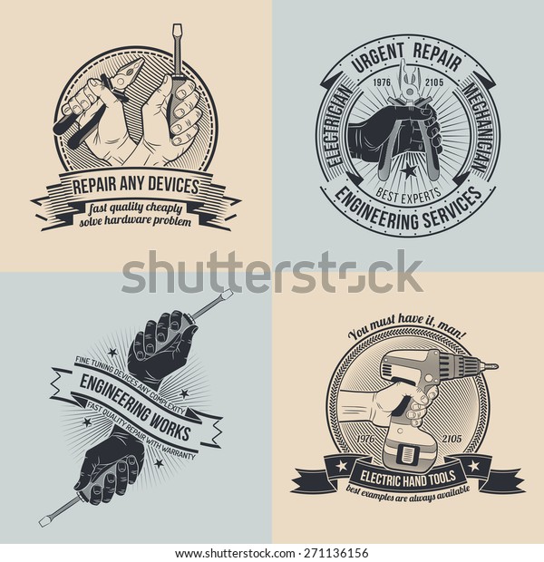 Logos Emblem Electromechanical Repair Workshop Tools Stock Vector ...