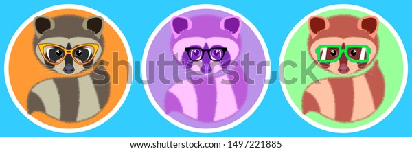 Logos Emblems Three Raccoons Tails Glasses: vector de stock (libre de ...