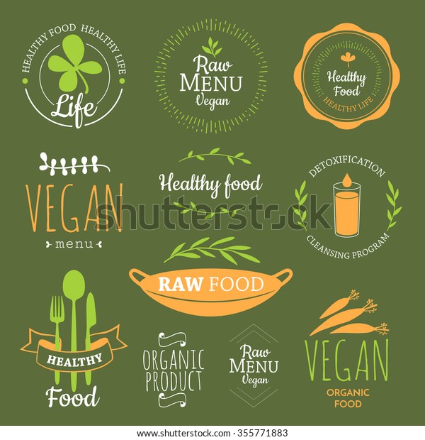 Logos avec repas végétarien et utile. : image vectorielle de stock ...