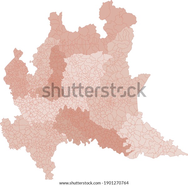 Lombardy Map Division By Provinces Municipalities Stock Vector (Royalty ...