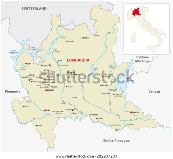 Lombardy Map Outline Map Italy Stock Vector (Royalty Free) 282237233