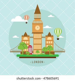 London Landmark Flat Design Vector Illustration Stock Vector (Royalty ...