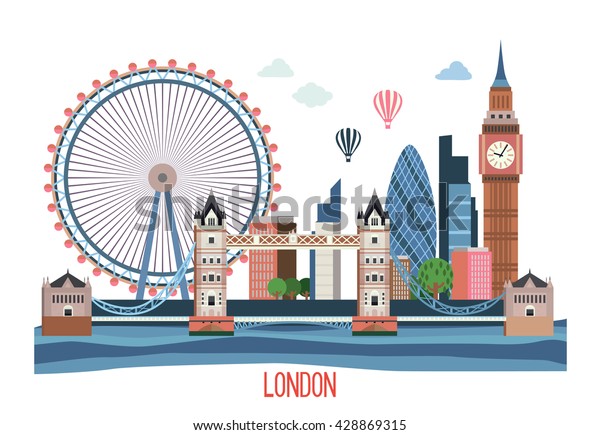 London Landscape Vector Flat Illustration Stock Vector (Royalty Free ...
