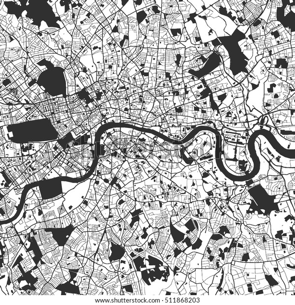 London Monochrome Map Artprint Vector Outline Stock Vector (Royalty ...