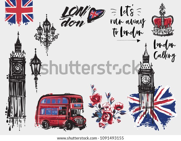 London Vector Illustration Collection Retro British Stock Vector ...