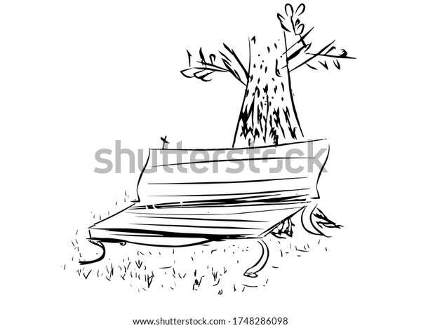 Lonely Park Bench Under Tree Stock Vector (Royalty Free) 1748286098 ...