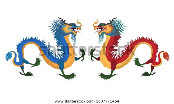 Long Dragons On White Background East Stock Vector (Royalty Free ...