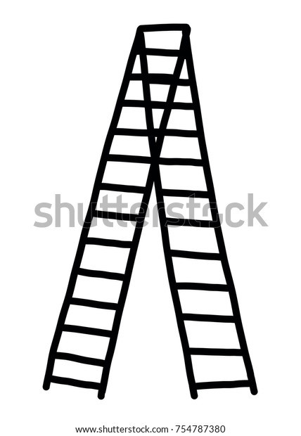 Long Ladder Cartoon Vector Illustration Black 스톡 벡터(로열티 프리) 754787380