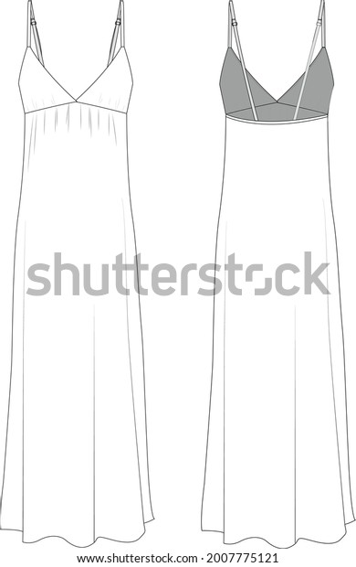 Long Night Dress Cad Technical Drawing Stock Vector (Royalty Free ...