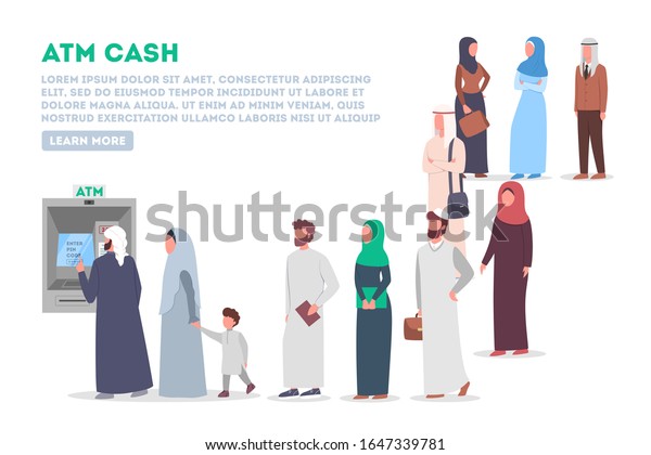 Long Queue Atm Muslim People Standing Stock Vector (Royalty Free ...