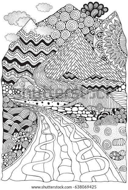Long Road Mountains Zentangle Landscape Anti Stock Vector (Royalty Free ...