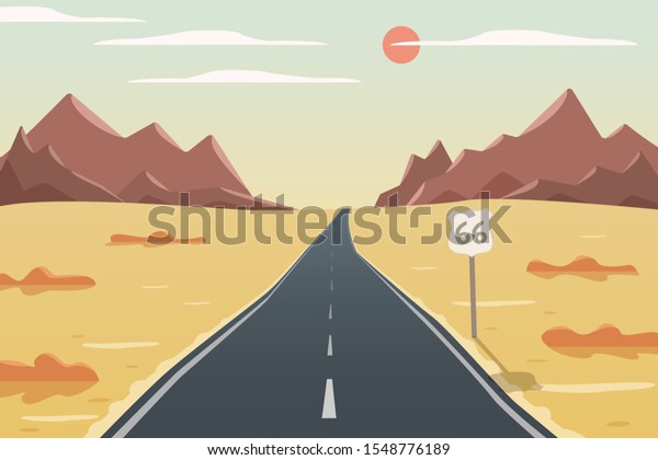 Long Road Vector Illustration Route 66 Stock Vector (Royalty Free ...