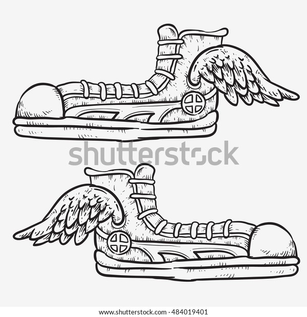 Long Shoes Wings Hand Drawing Sketch Stock Vector (Royalty Free) 484019401
