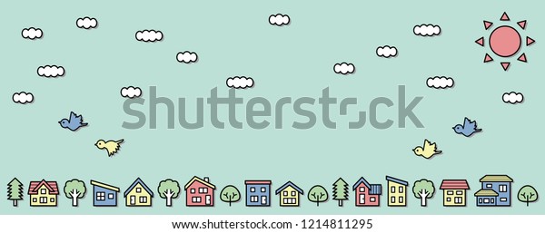 Long Sideways Row Houses Trees Line Stock Vector (Royalty Free ...