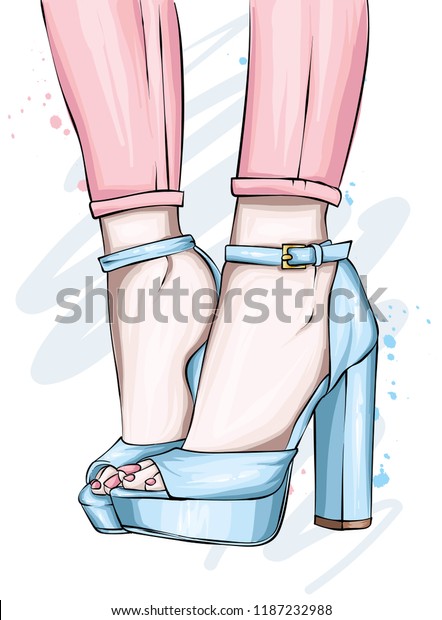 Long Slender Legs Tight Trousers Highheeled Stock Vector (Royalty Free ...