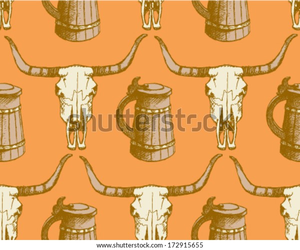 Longhorn Beer Mug Vector Seamless Pattern Stock Vector (Royalty Free ...