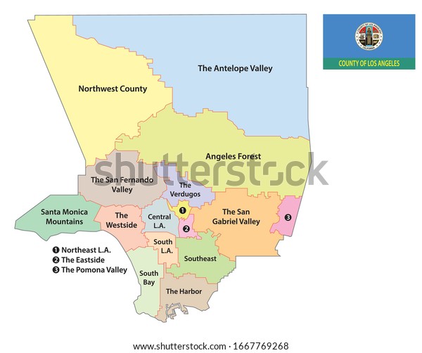 Los Angeles County Regions Map Flag Stock Vector (Royalty Free) 1667769268