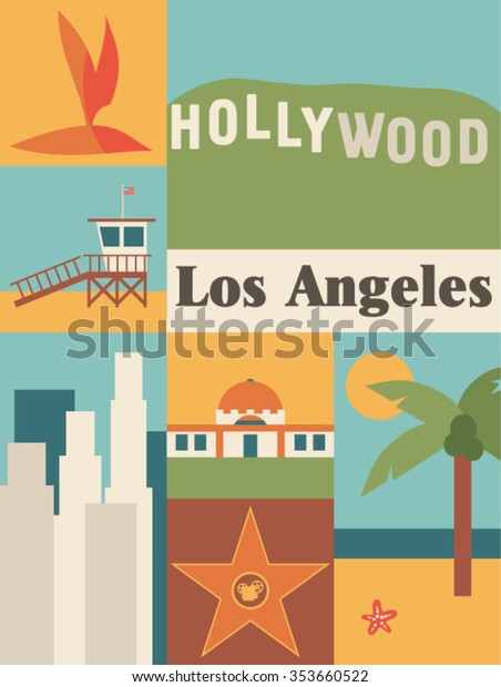 Vetor stock de Los Angeles Icon Set (livre de direitos) 353660522