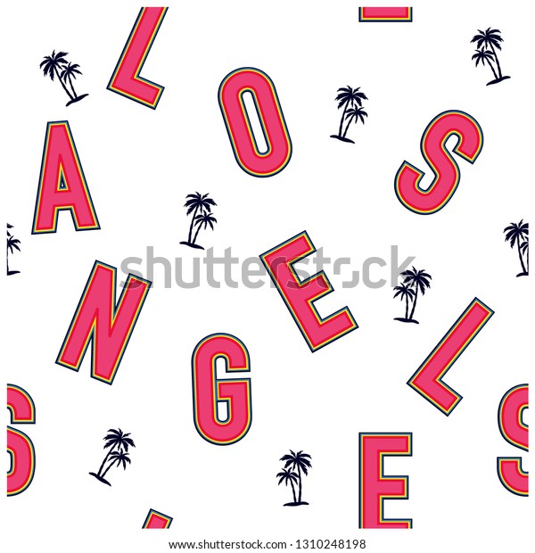Los Angeles Typography Seamless Patternretro All Stok Vektör (Telifsiz ...