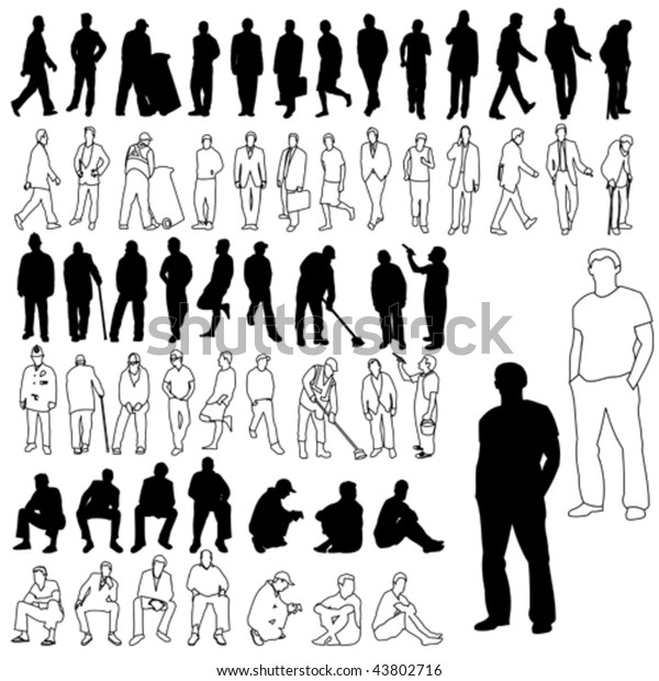 Lots of Men Silhouettes & Line Drawing 01