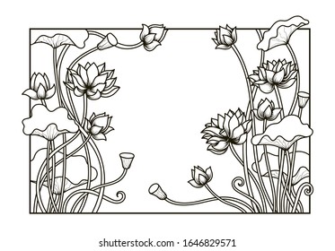 Lotus Flower Rectangle Frame Line Art Stock Vector (Royalty Free ...