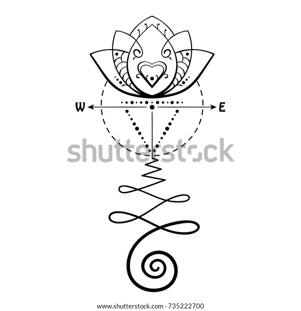 Lotus Tattoo Compass Arrows Hand Drawn Stock Vector (Royalty Free ...