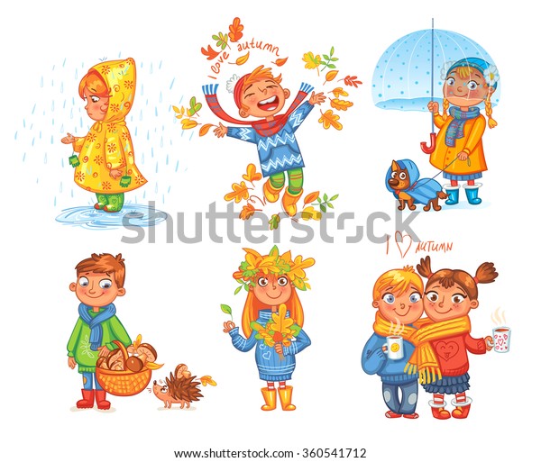 Love Autumn Boy Throws Autumn Leaves Stock Vector (Royalty Free) 360541712
