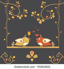 Love Bird Tree Vector Card Valentine Stock Vector (Royalty Free ...