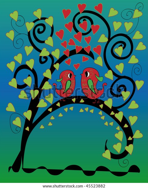 Love Birds On Tree Stock Vector (Royalty Free) 45523882 | Shutterstock