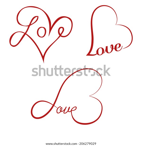 Love Calligraphy Hearts Stock Vector (Royalty Free) 206279029
