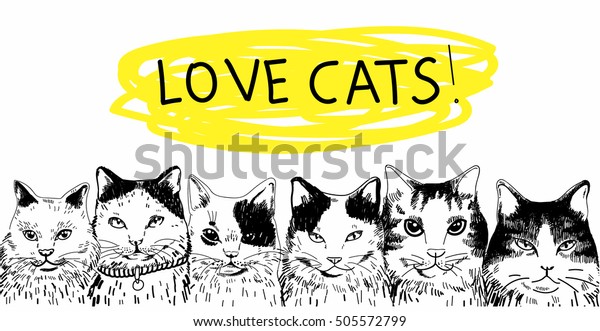 Love Cats Drawing By Hand Childs Stock Vector (Royalty Free) 505572799 ...