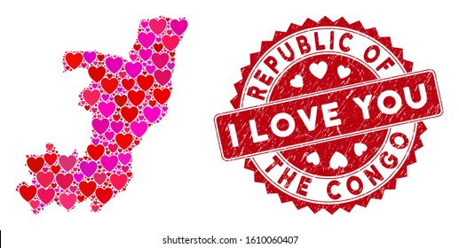 Love Collage Republic Congo Map Corroded Stock Vector (Royalty Free ...