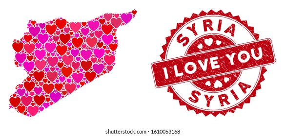 Love Collage Syria Map Corroded Stamp Stock Vector (Royalty Free ...