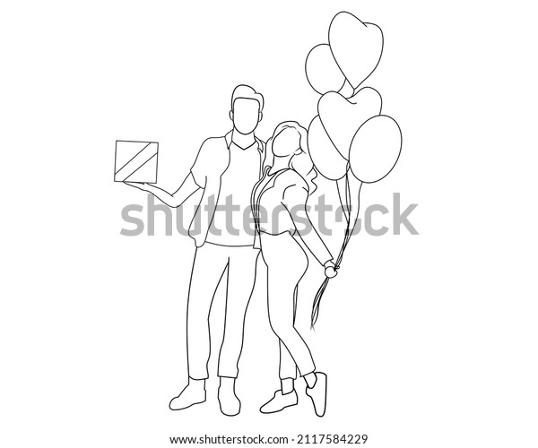 Love Couple Line Art Vector Illustration Stock Vector (Royalty Free ...