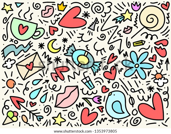 Love Date Doodle Colorful Hand Drawn Stock Vector (Royalty Free ...