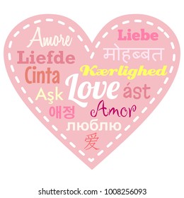 Love Different Languages Pink Heart Shape Stock Vector (Royalty Free ...