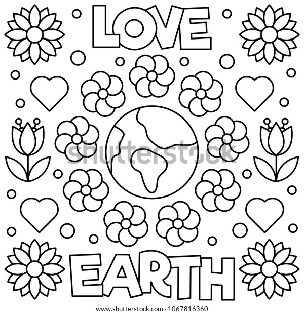 Love Earth Coloring Page Vector Illustration: เวกเตอร์สต็อก (ปลอดค่า ...