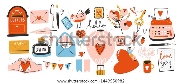 Love Post Office Many Various Romantic Stock Vector (Royalty Free ...