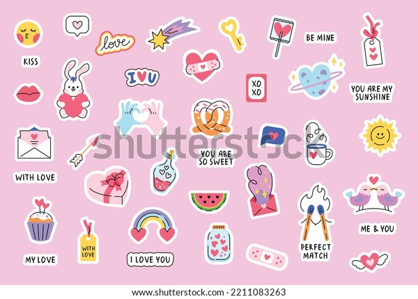 Love Stickers Collection Flat Cartoon Style Stock Vector (Royalty Free ...