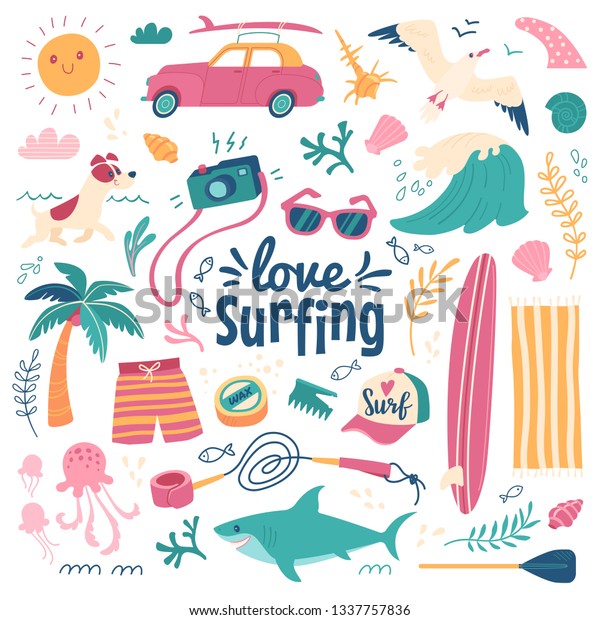 Love Surfing Background Vector Illustration Cartoon Stock Vector ...