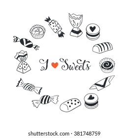 Love Sweets Poster Concept Sweets Collection Stock Vector (Royalty Free ...