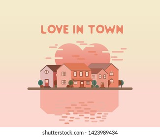 Love Town Background Vector Pink Heart Stock Vector (Royalty Free ...