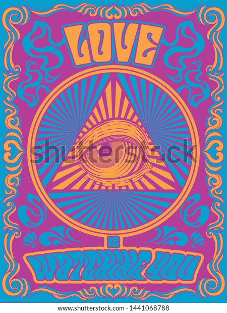 Love is watching you. Psychedelic Art Poster, Cover Stylization Vintage ...