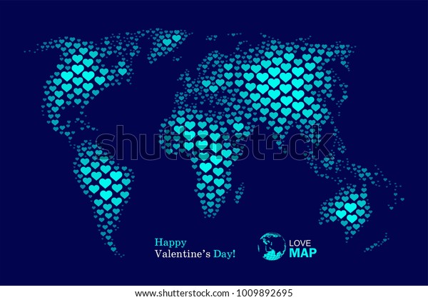 Love World Map Blue Hearts Vector: เวกเตอร์สต็อก (ปลอดค่าลิขสิทธิ์ ...