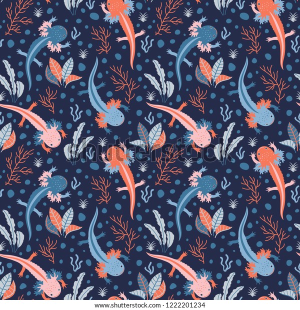 Lovely Axolotl Vector Pattern Seamless Repeat Stock Vector (Royalty ...