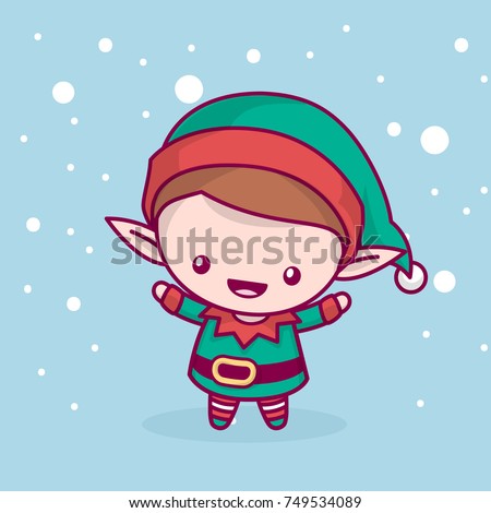 Lovely Cute Kawaii Chibi Elf Rejoices Stock-Vektorgrafik (Lizenzfrei ...